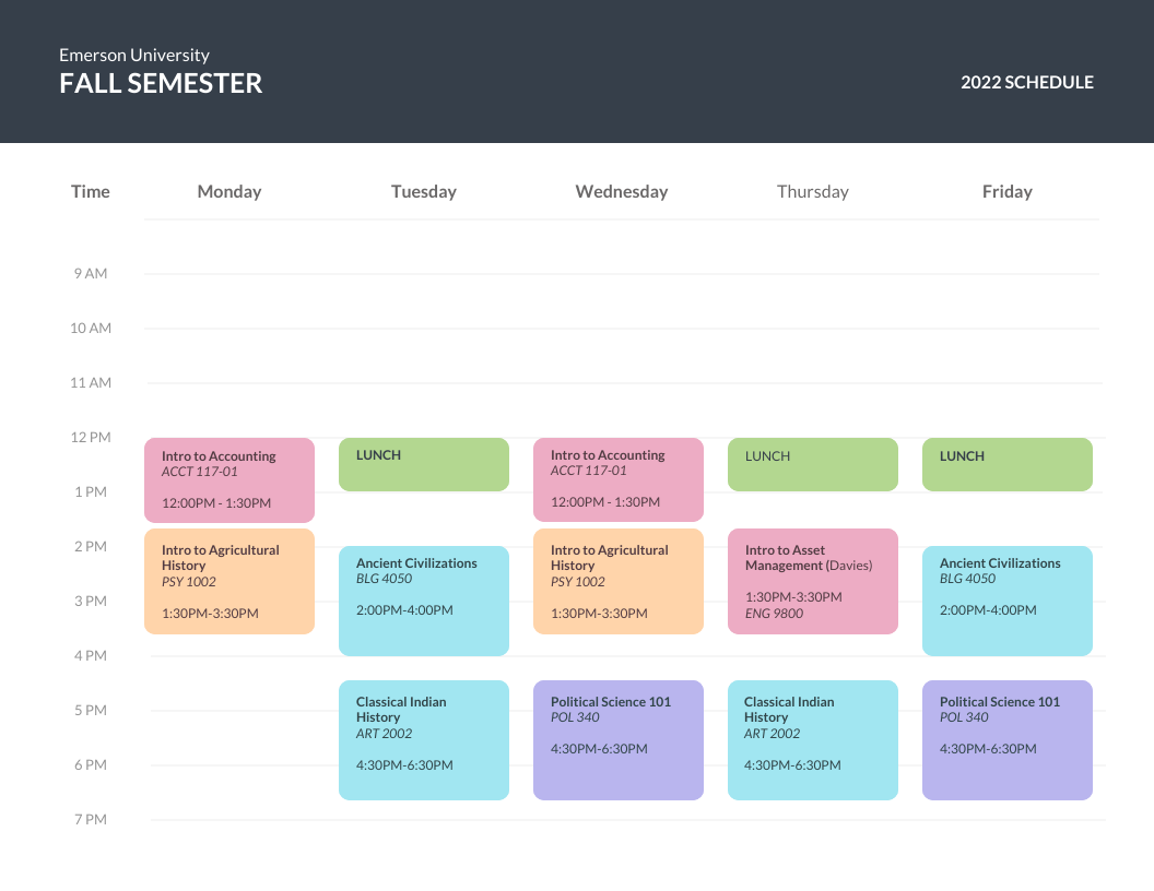 Detailed Weekly School Schedule Template
