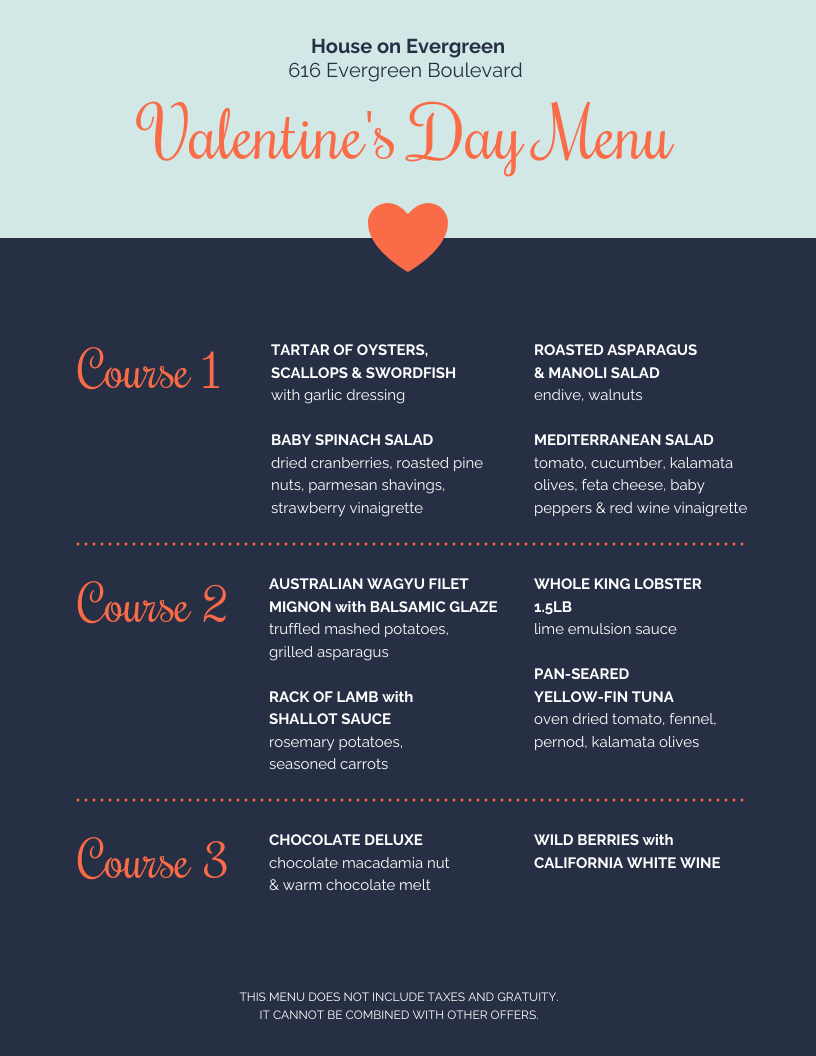 Modern Valentine s Day Pre Fixe Menu Template Venngage