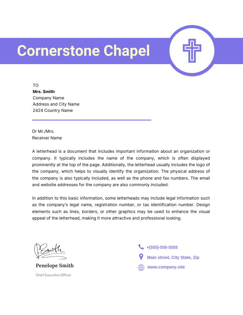 White And Light Purple Church Chapel Letterhead Template