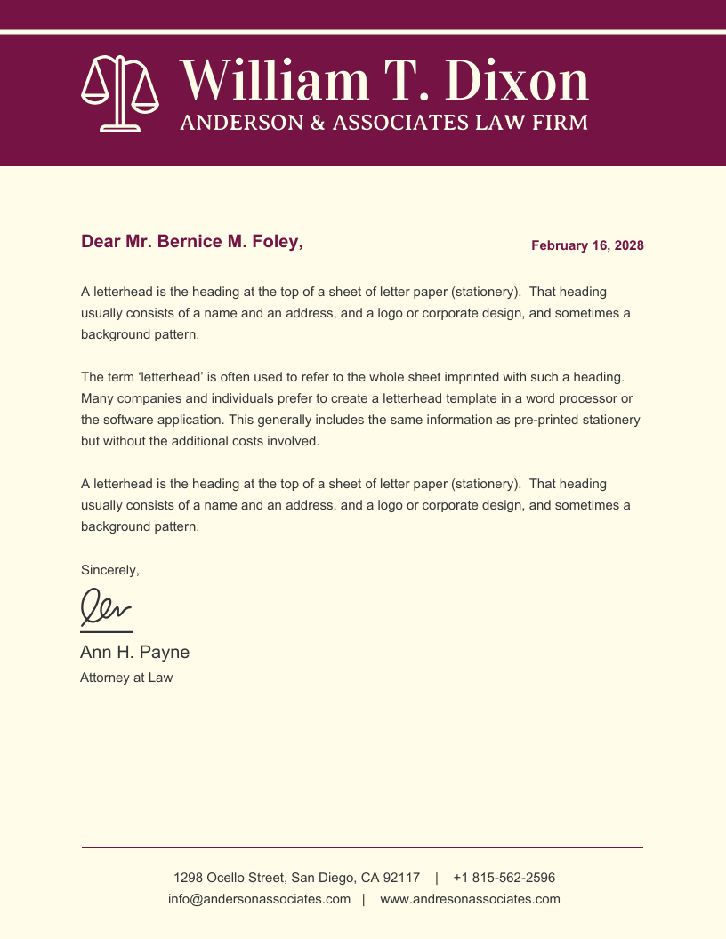 Magenta Law Firm Letterhead Venngage