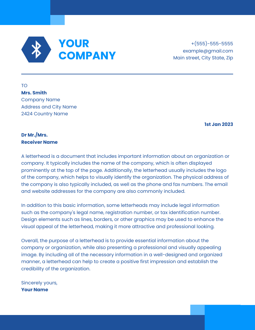 White And Blue Modern Business Corporate Letterhead Template