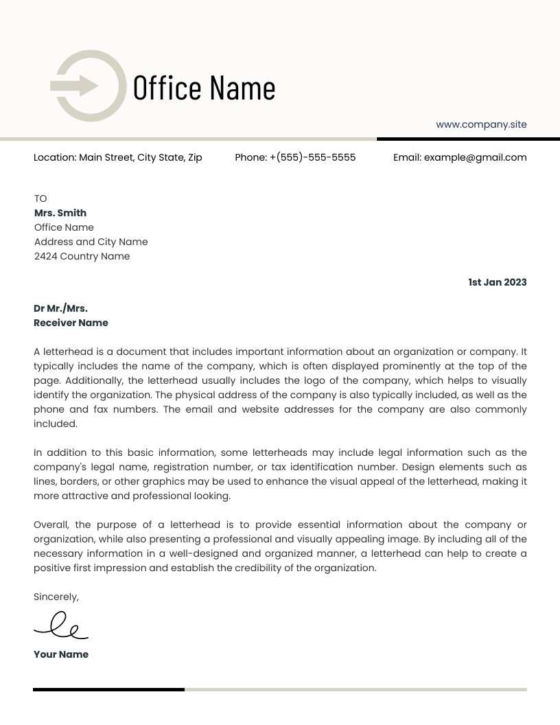 White And Broken White Minimalist Office Letterhead Template