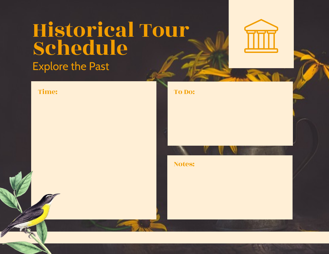 Black Vintage Floral Historical Tour Schedule Template