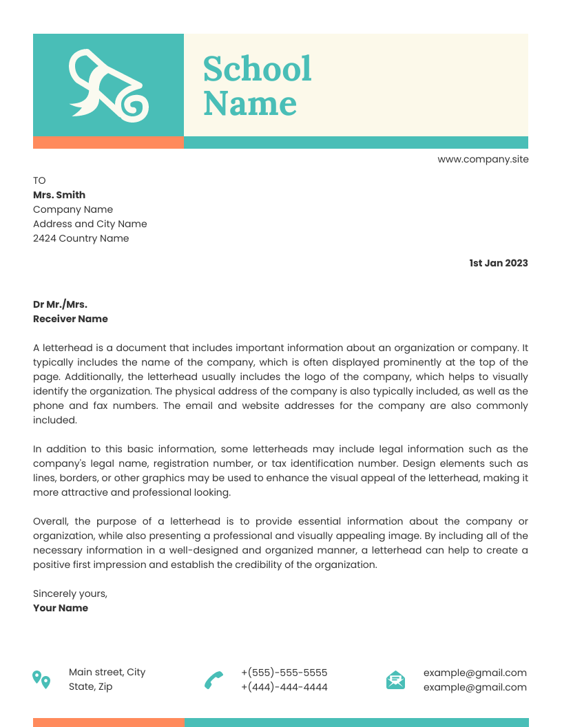 Pastel Color Minimalist School Letterhead Template