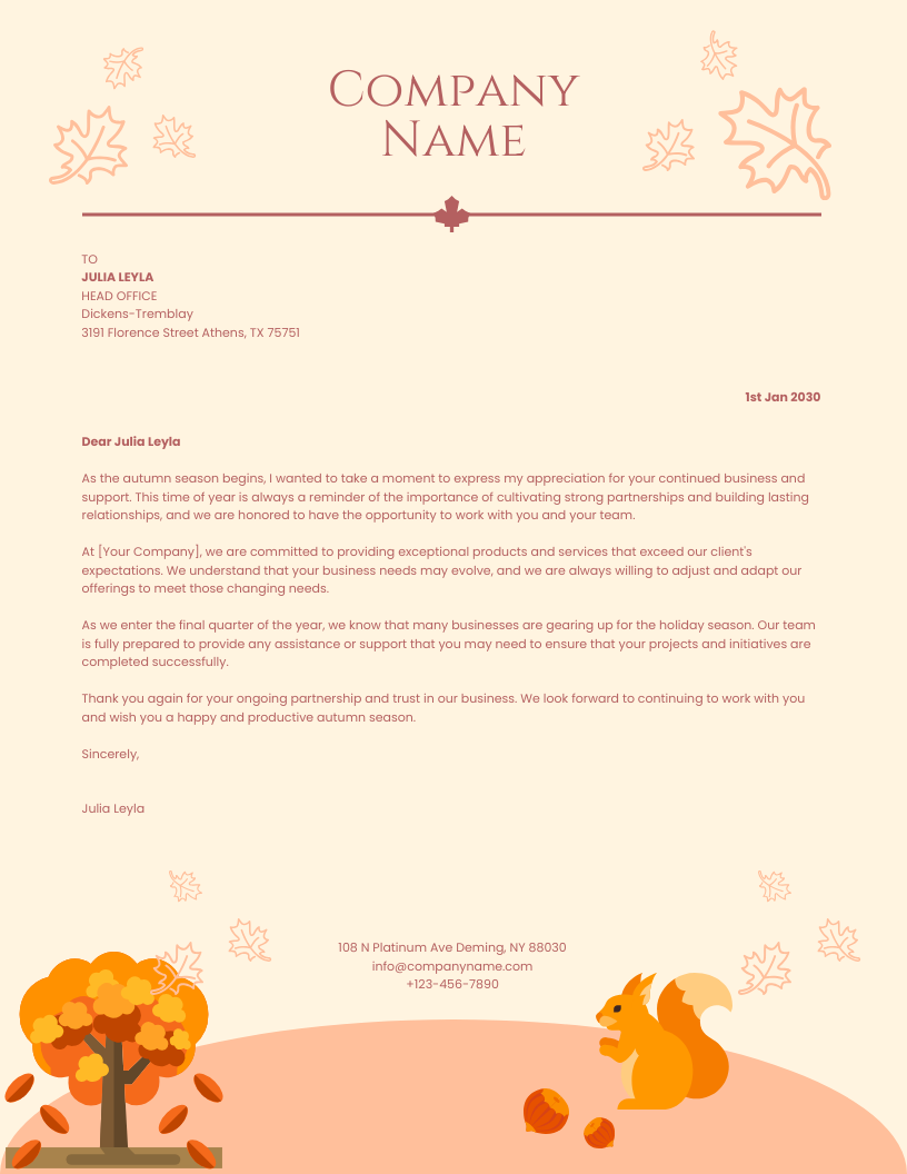 Beige And Light Orange Modern Illustration Business Autumn Letterhead