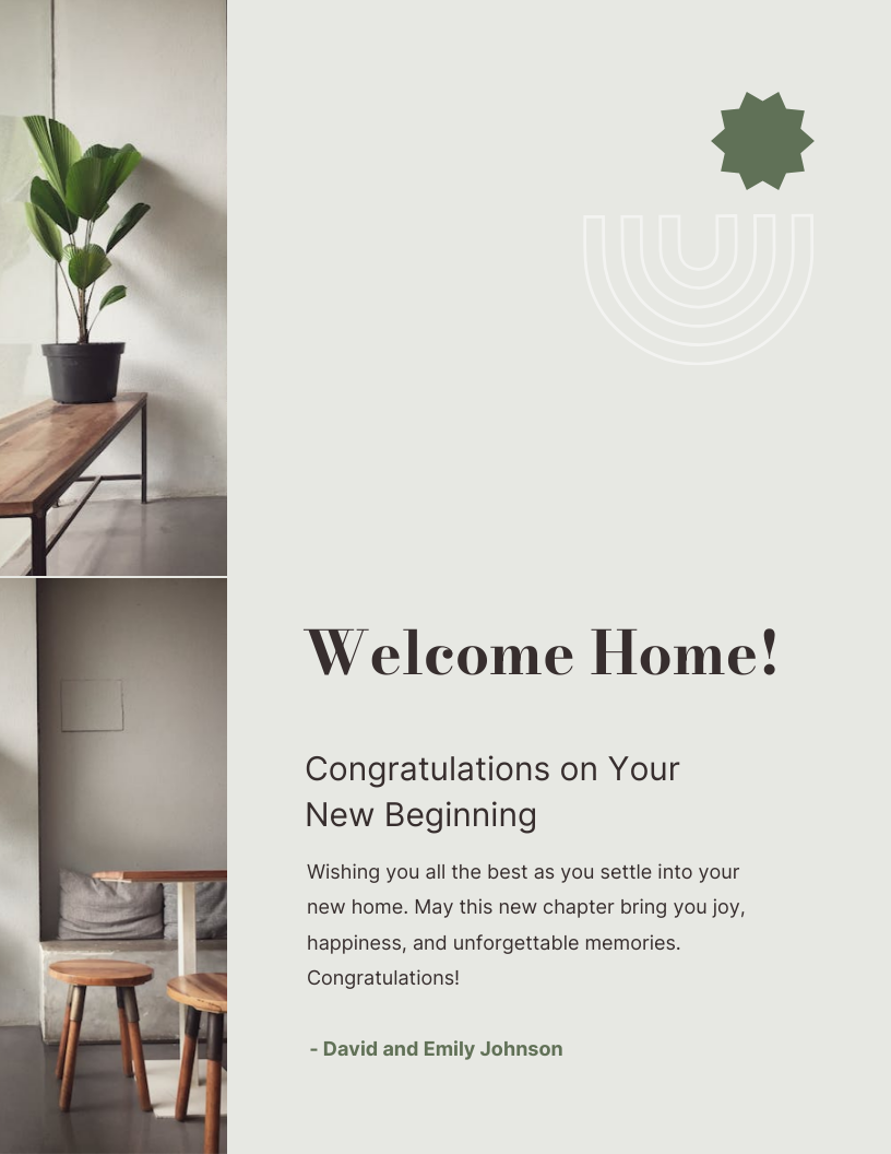 Green Beige Minimalist Congratulations on New Home Template