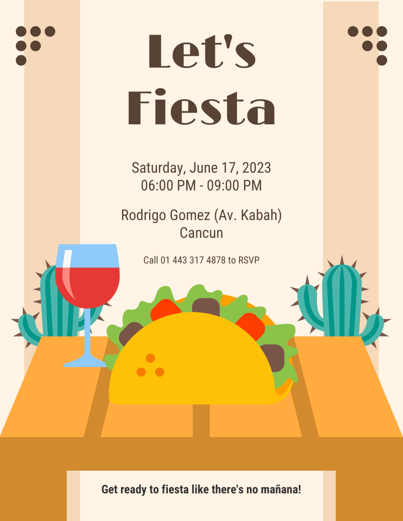 Beige Modern Playful Illustration Celebrate Fiesta Invitation