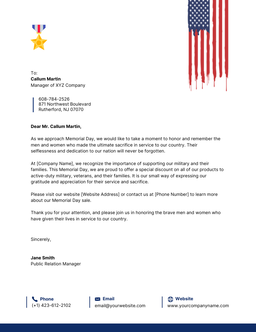Minimalist and Clean Memorial Day Letterhead