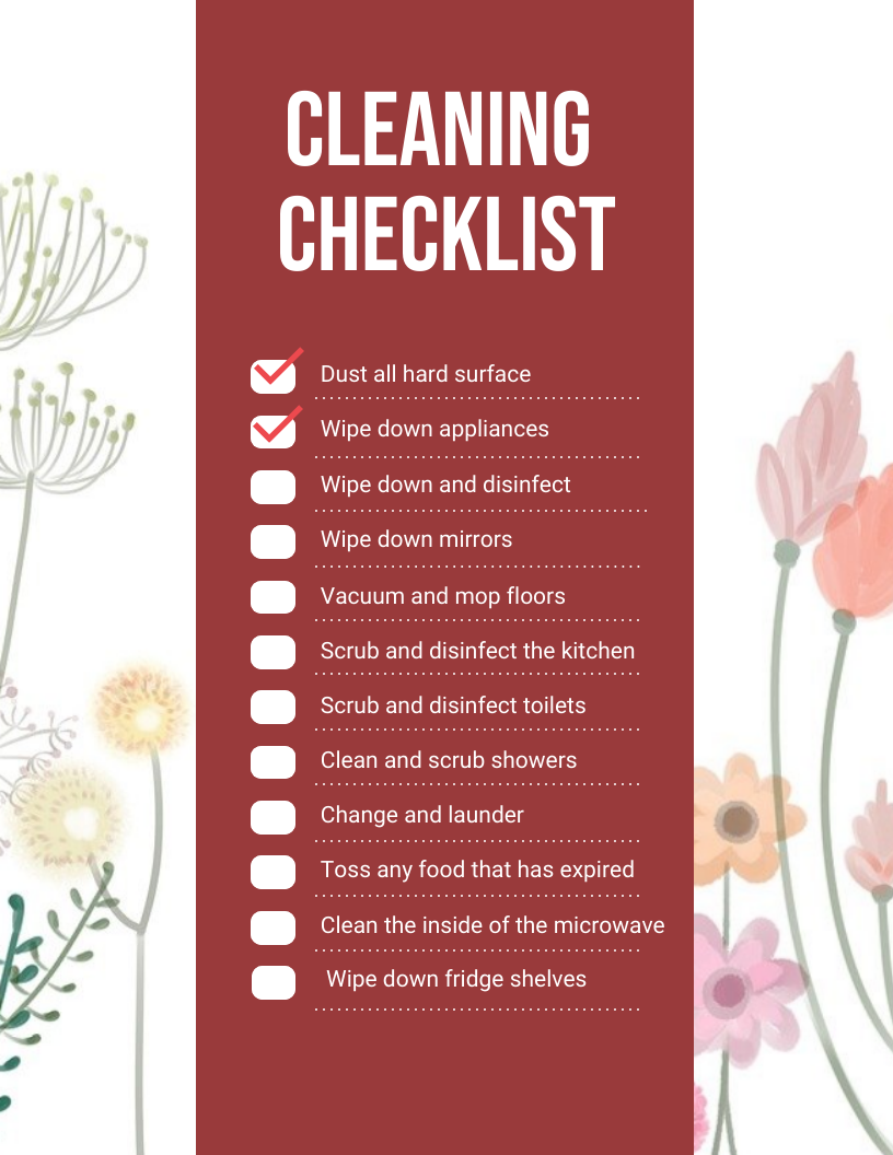 White And Red Simple Aesthetic Cleaning Checklist