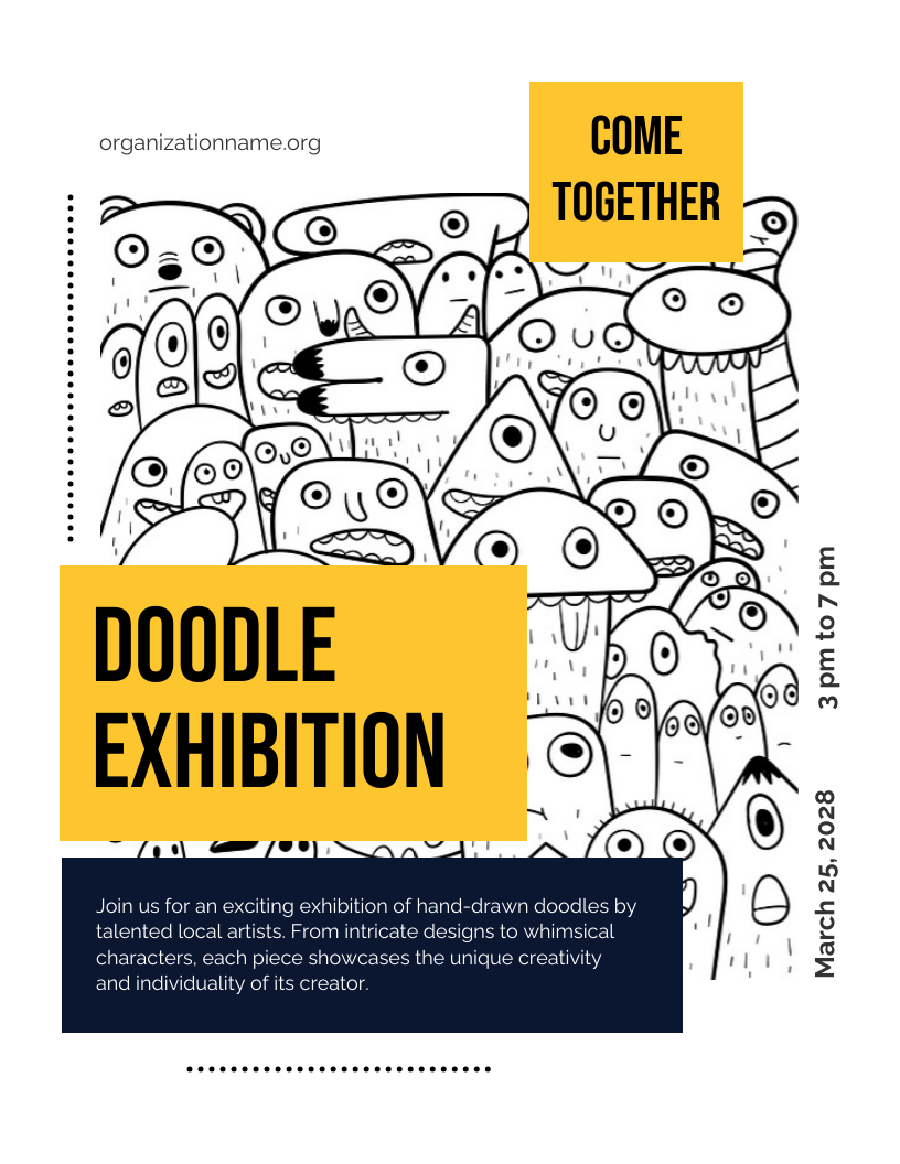 Black and White Doodle Exhibition Poster Template