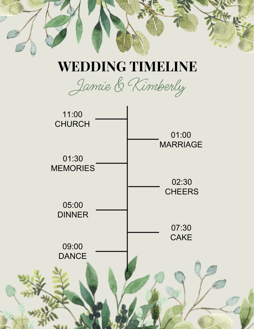 Light Green Modern Floral Wedding Timeline Template