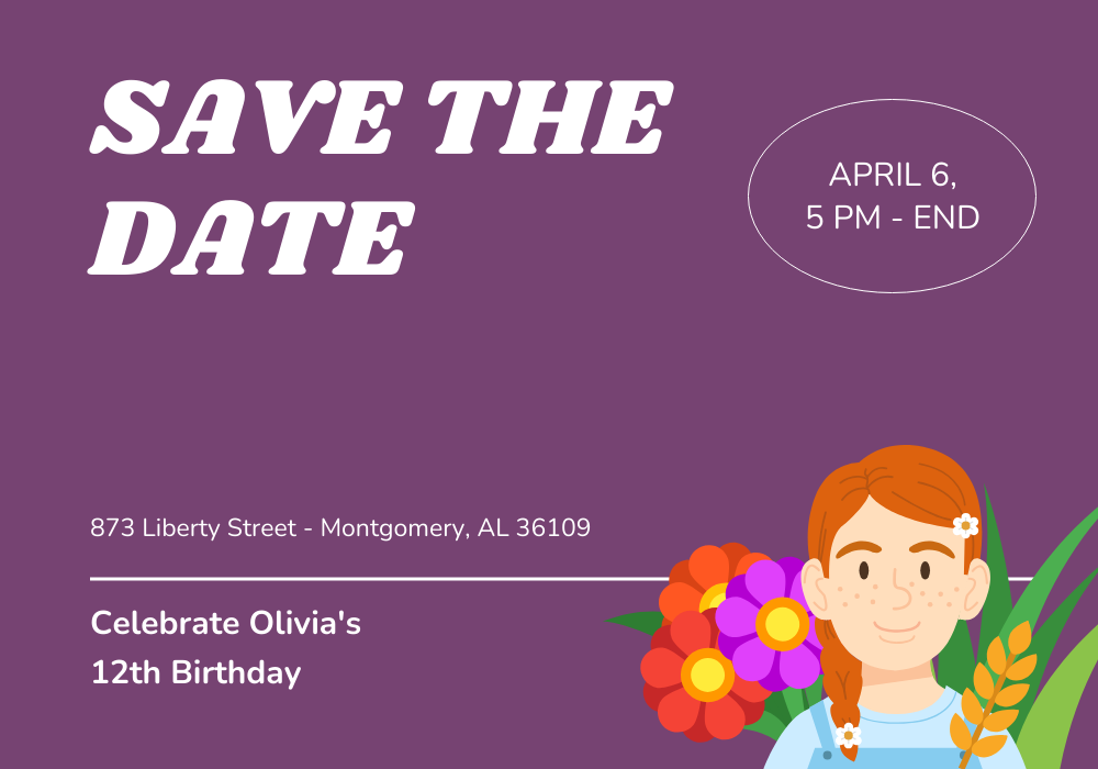 Fun Purple Birthday Save The Date