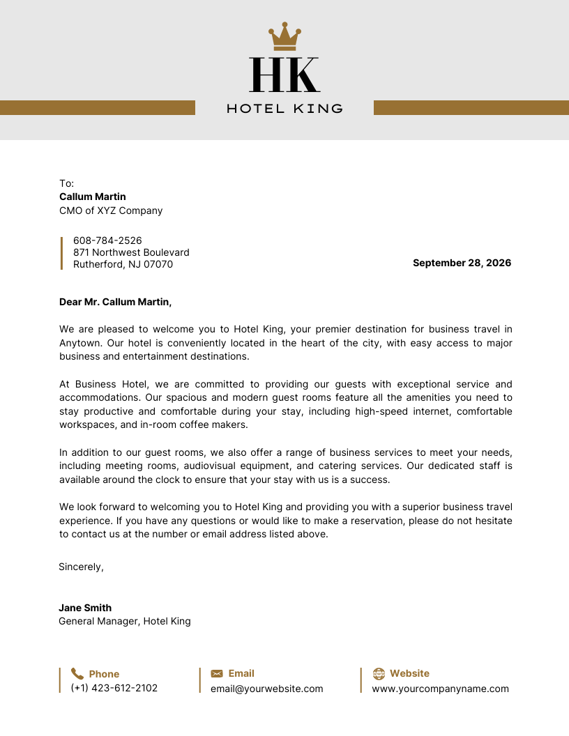 White Minimalist Hotel Business Letterhead