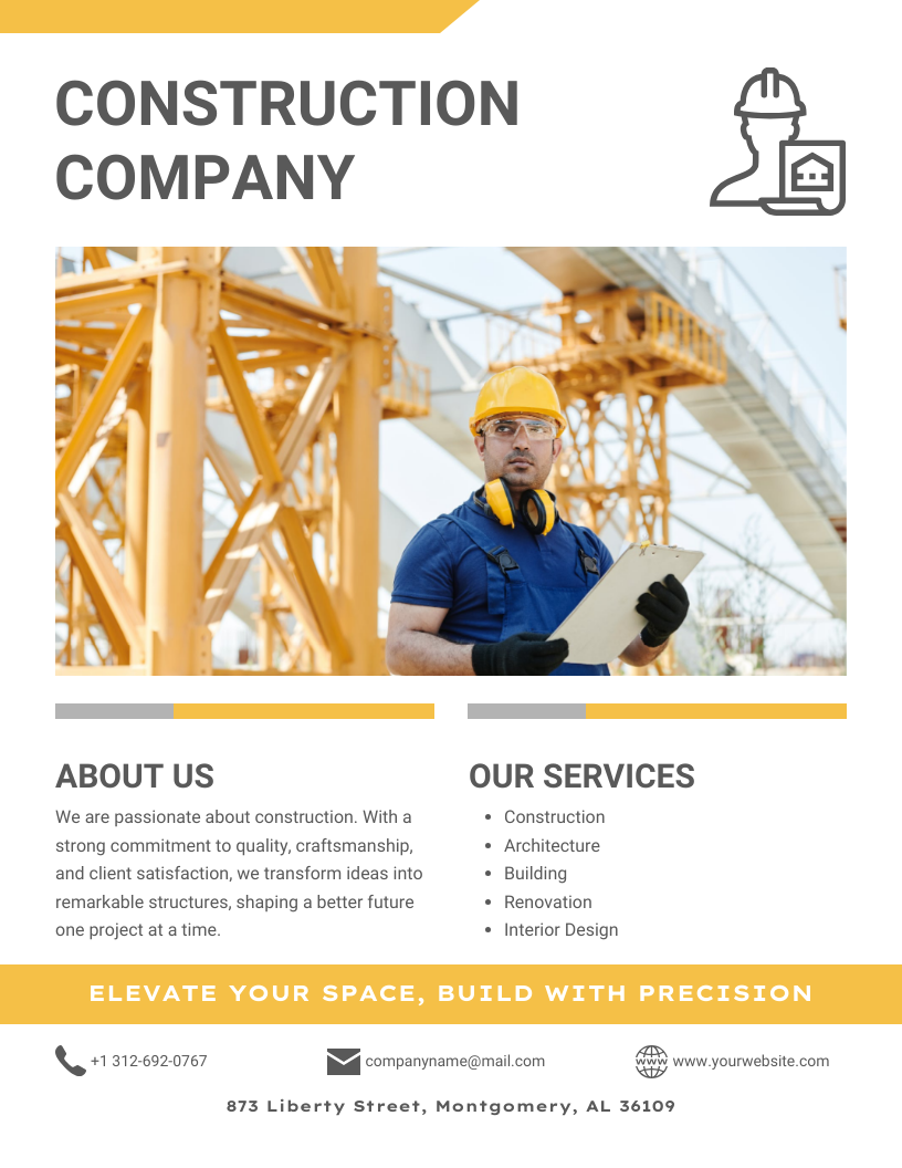 White Yellow Simple Construction Company Flyer