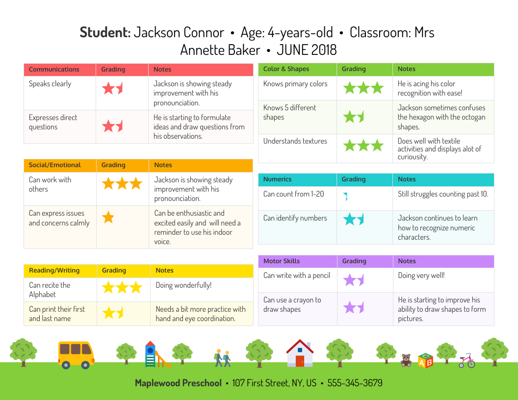 Preschool Progress Report Template Creative Template Inspiration