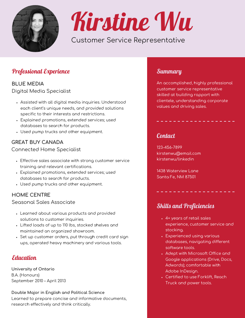 Feminine Pink Red Simple Resume Template