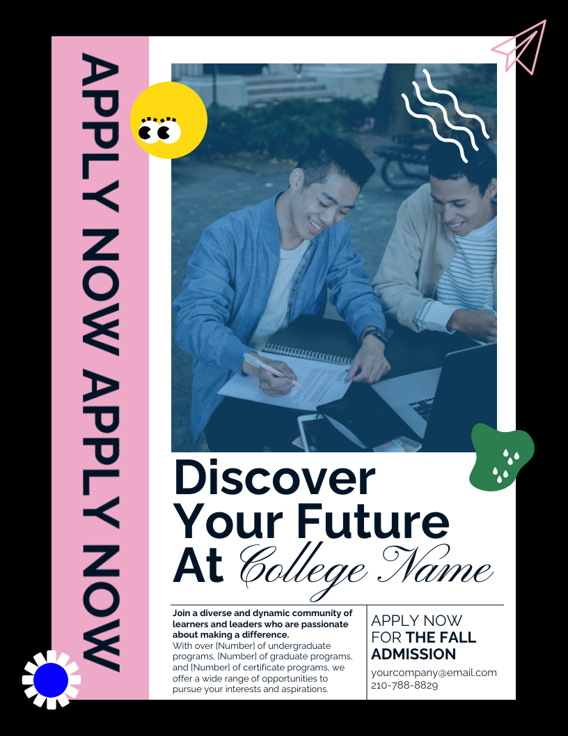 Black Pink White Fun College Admission Poster Template