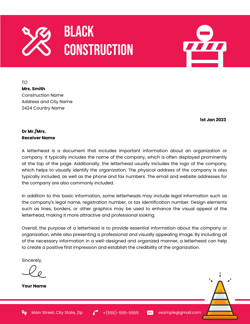 White And Red Modern Construction Letterhead Template