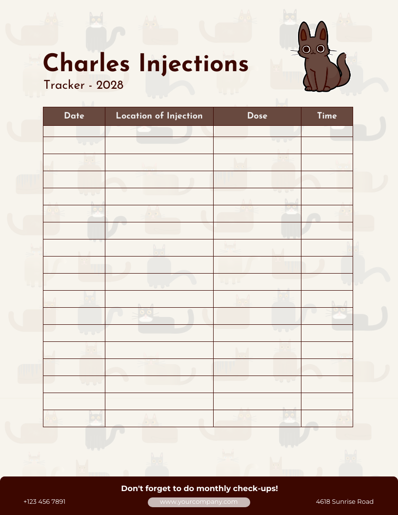 Brown Cat Injections Schedule Tracker Template