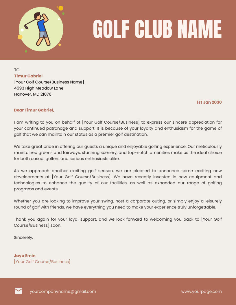 Beige And Brown Minimalist Business Golf Club Letterhead