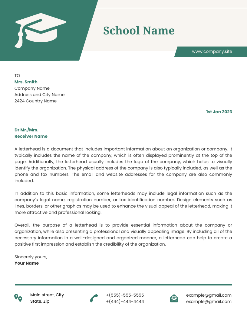 White And Green Minimalist School Letterhead Template