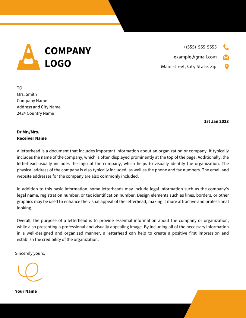 Black And Orange Minimalist Creative Letterhead Template