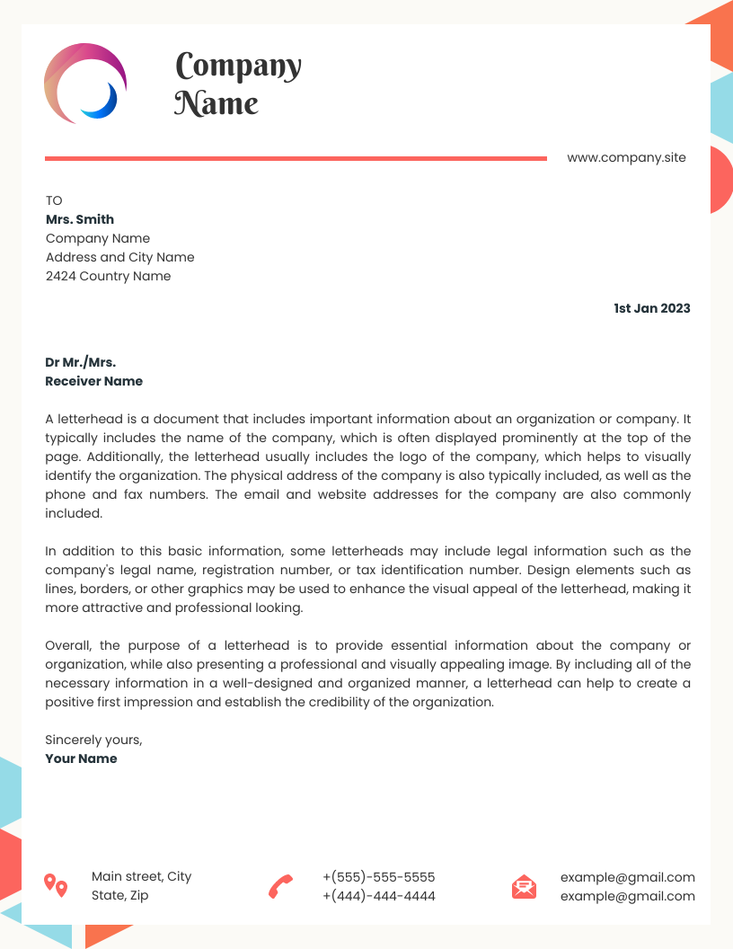 Light Yellow And White Modern Geometric Cool Letterhead Template