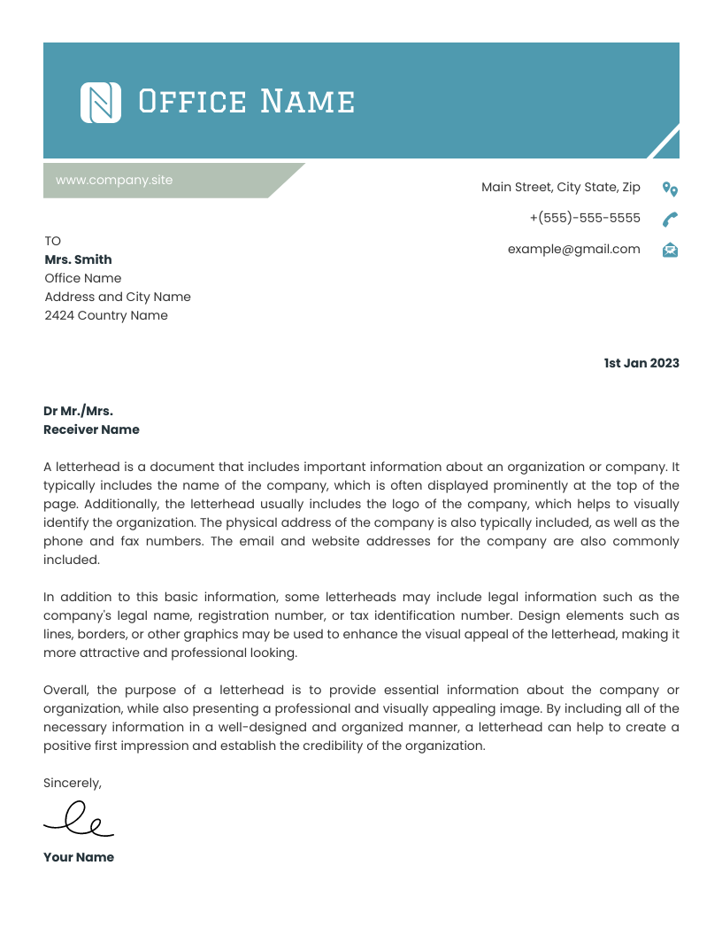 White And Blue Green Modern Office Letterhead Template