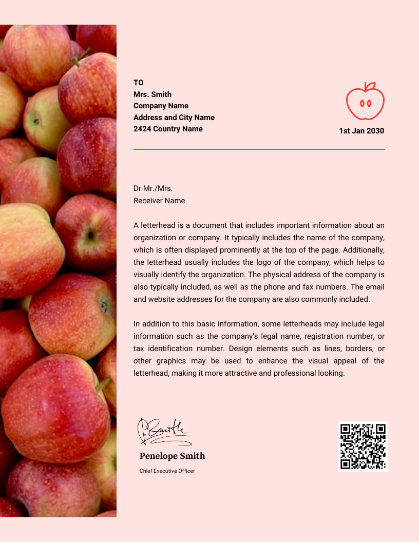 Baby Pink Pastel Simple Apple Letterhead Template