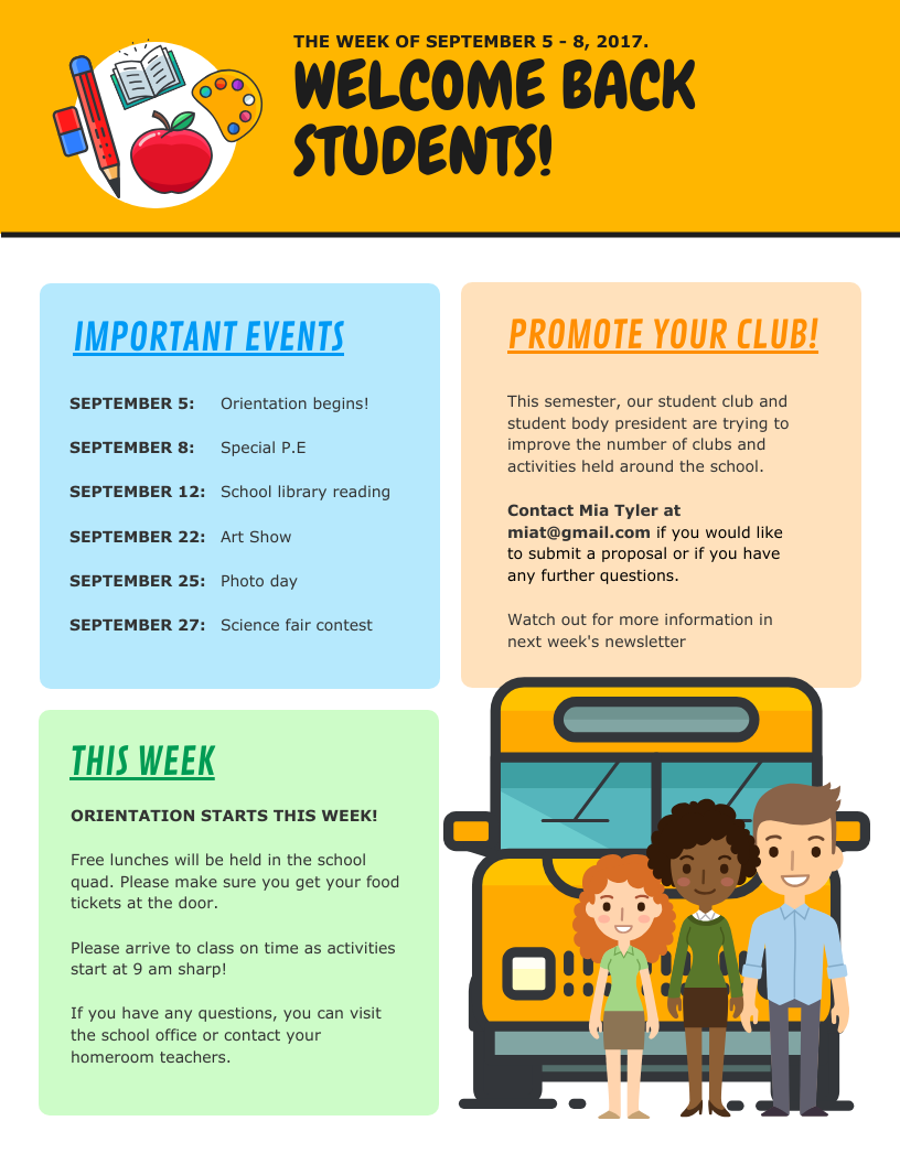 Welcome Back To School Newsletter Venngage