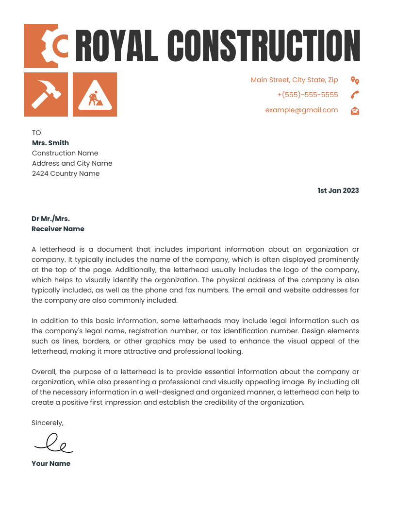 White And Brown Modern Clean Construction Letterhead Template