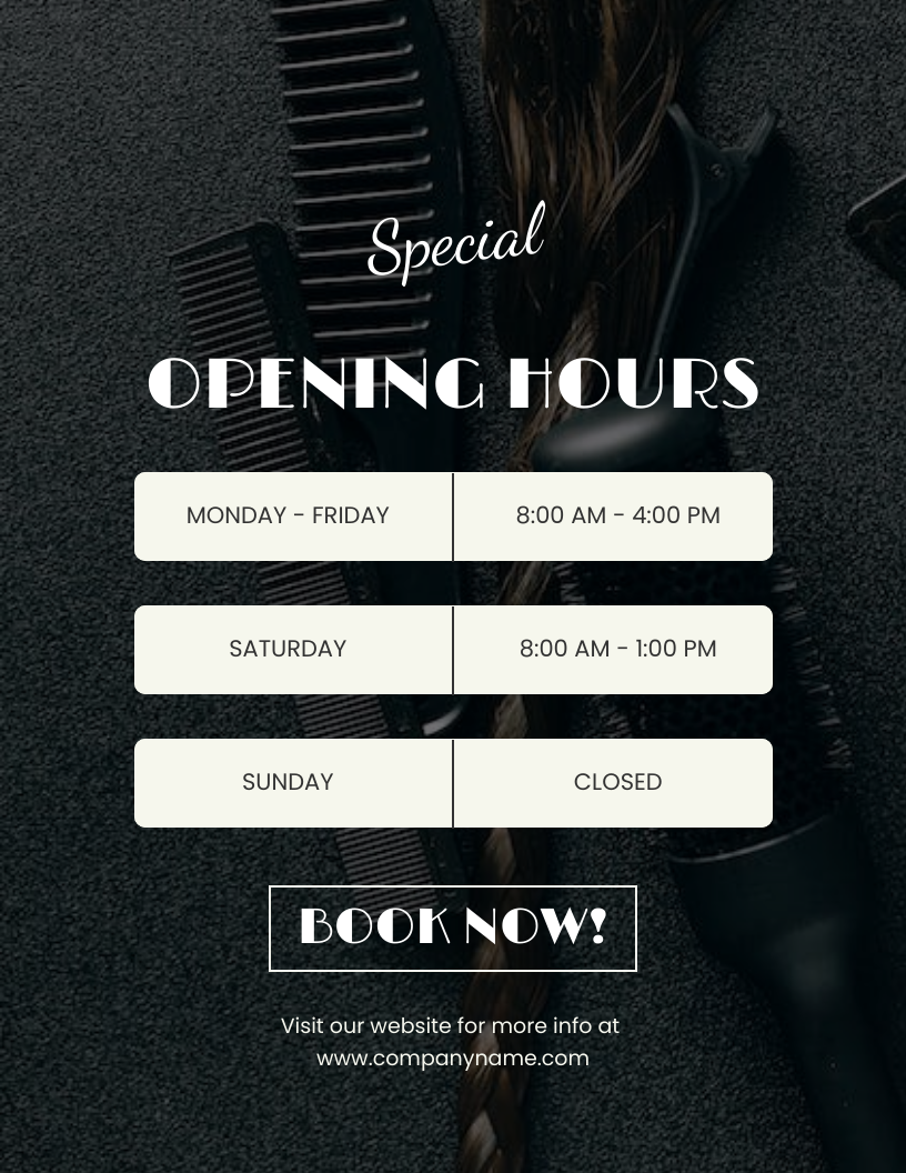 Black Modern Opening Hours Schedule Template
