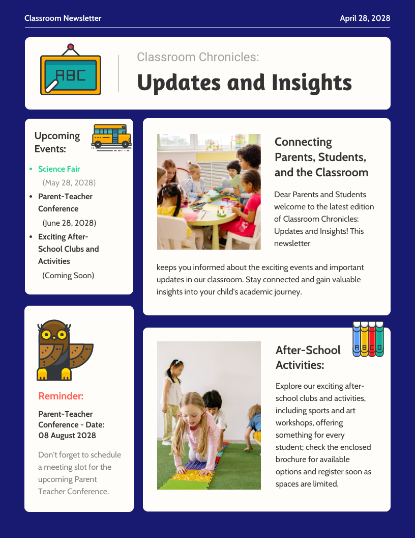 Fun Blue Illustrate Classroom Newsletters