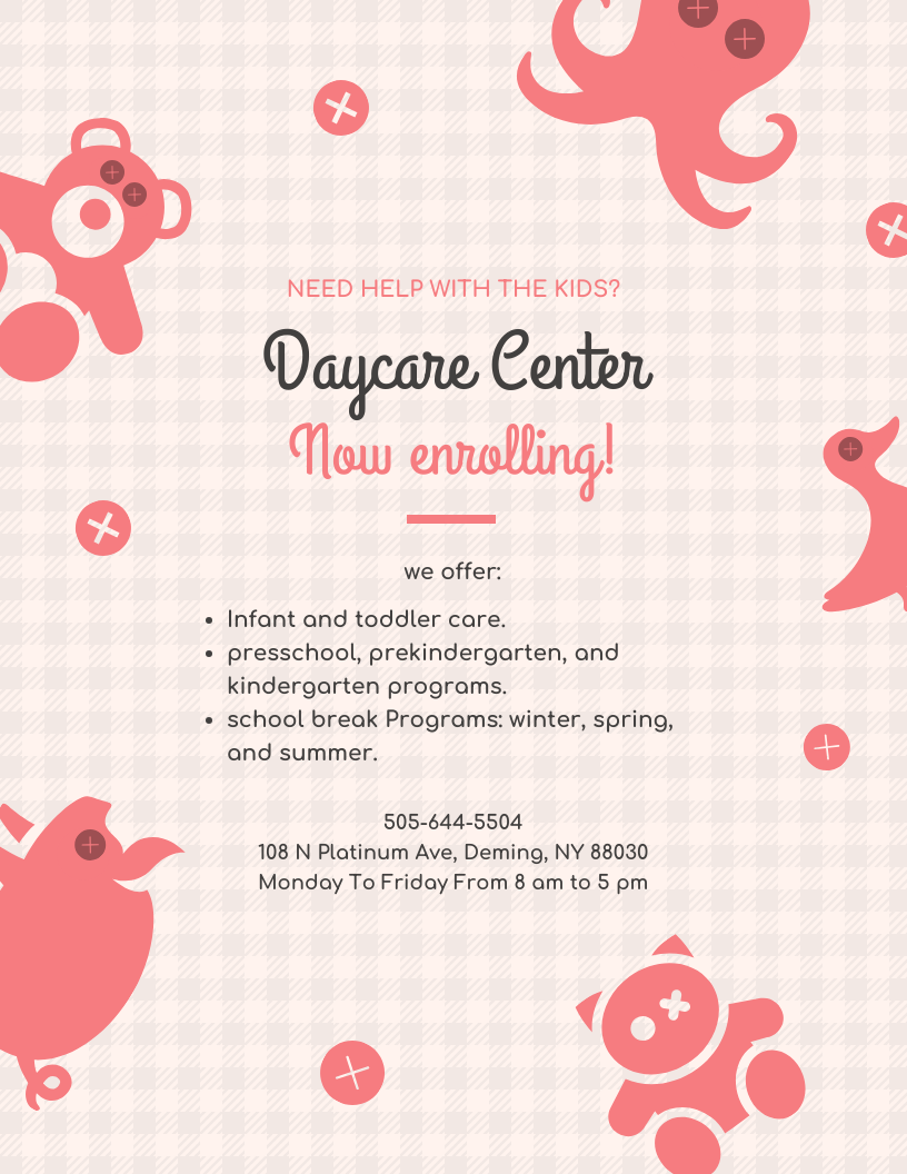 Simple Cute Pink Doll DaycareFlyer
