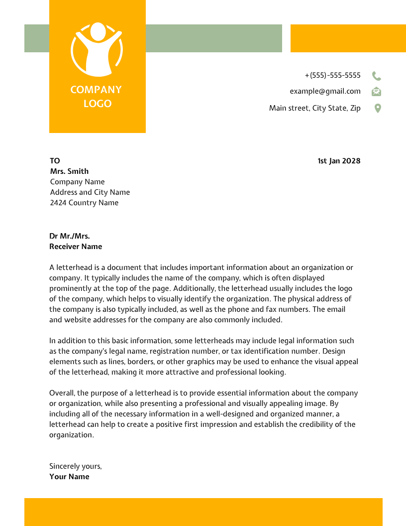 Green And Yellow Modern Creative Letterhead Template