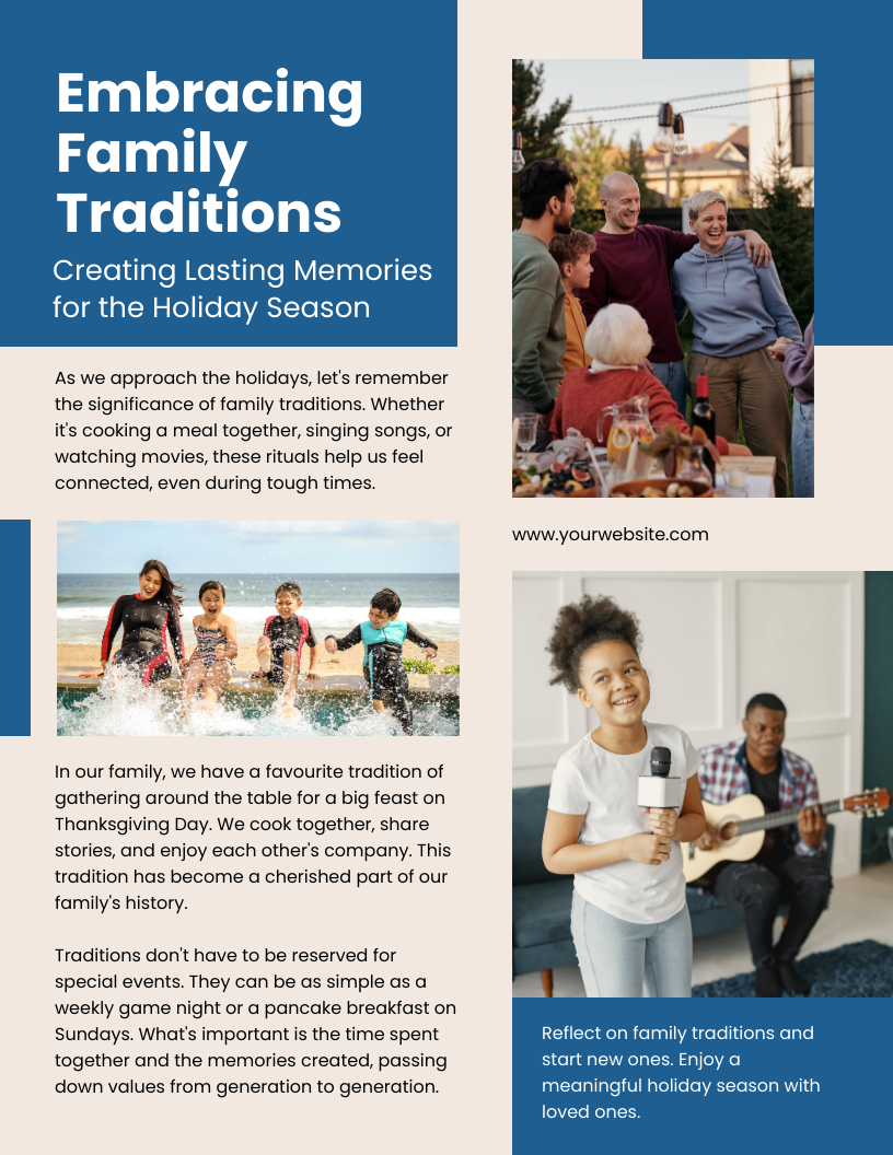 Beige Blue Simple Family Tradition Newsletter