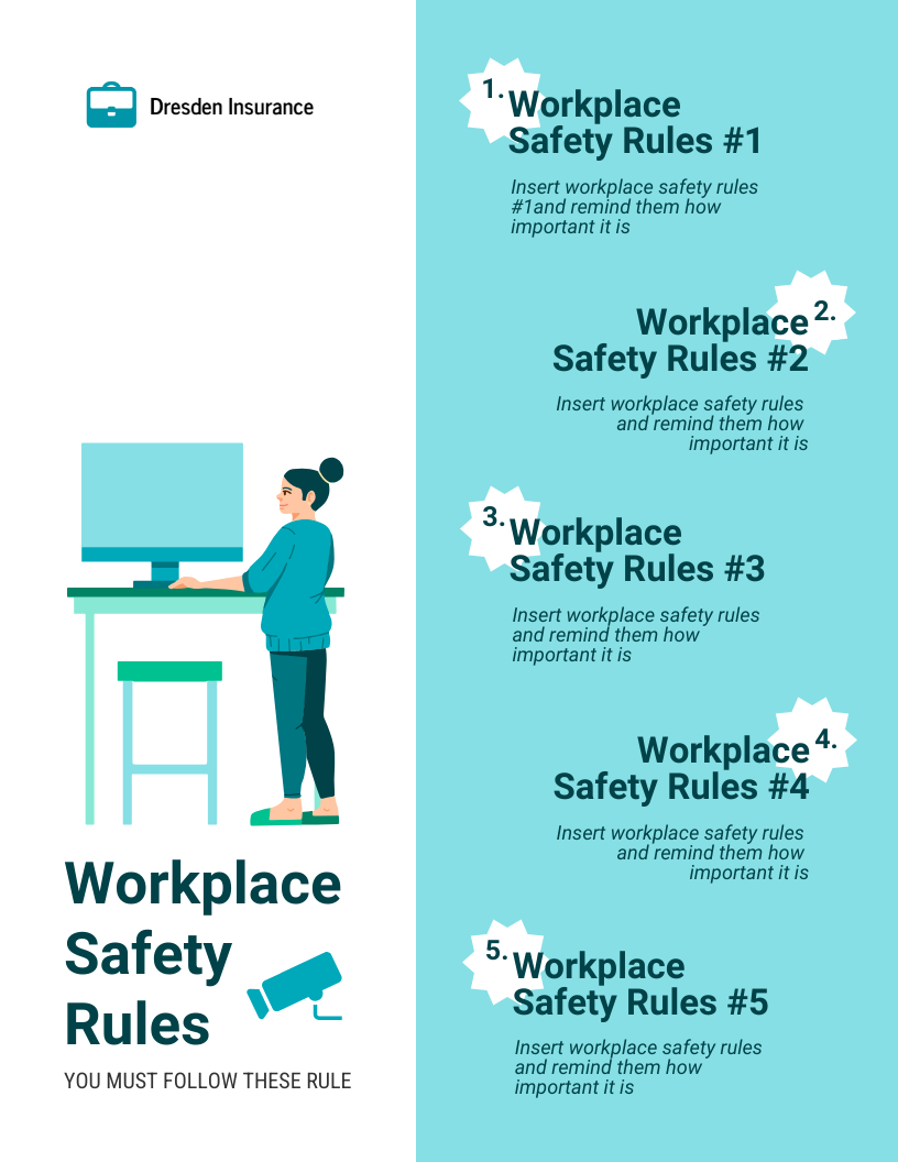 Soft Teal Workspace Safety Poster Venngage