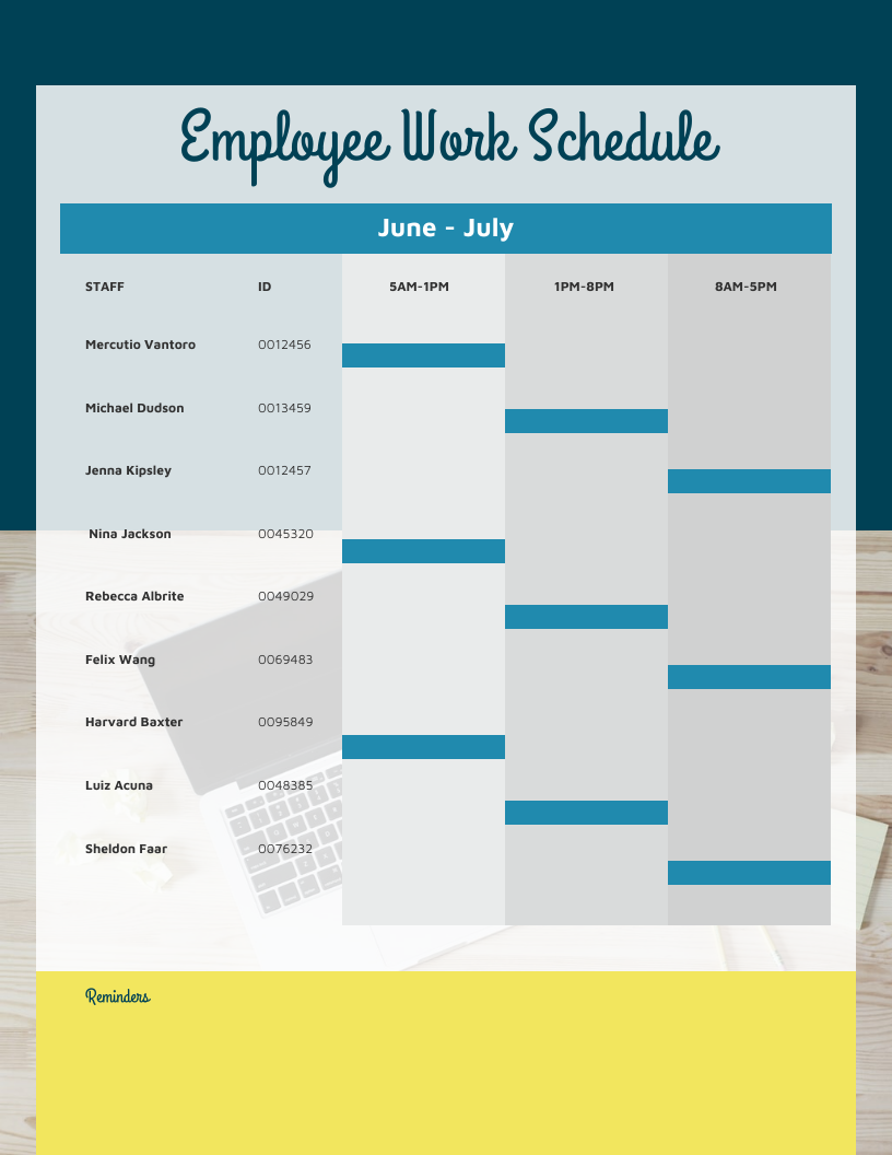 Blue Photo Work Schedule Template