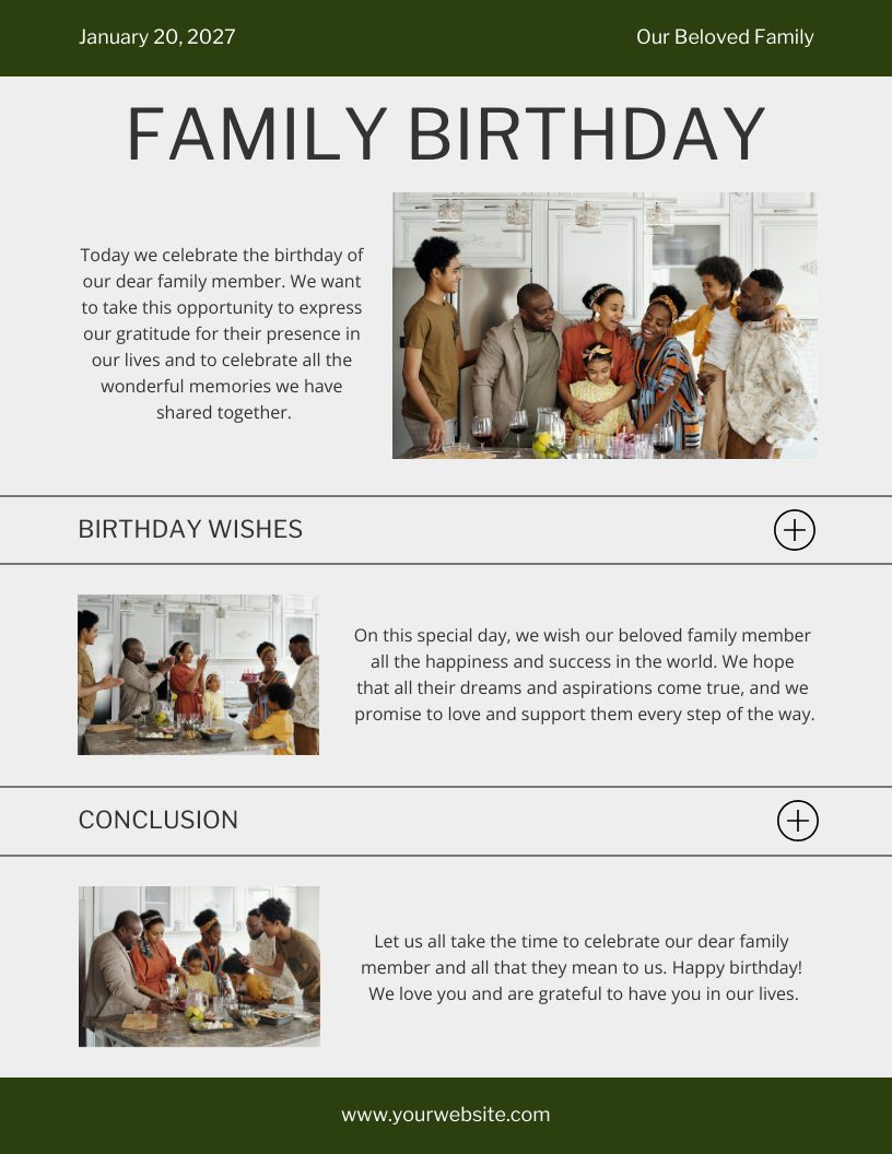 Dark Green Family Member's Birthday Newsletter