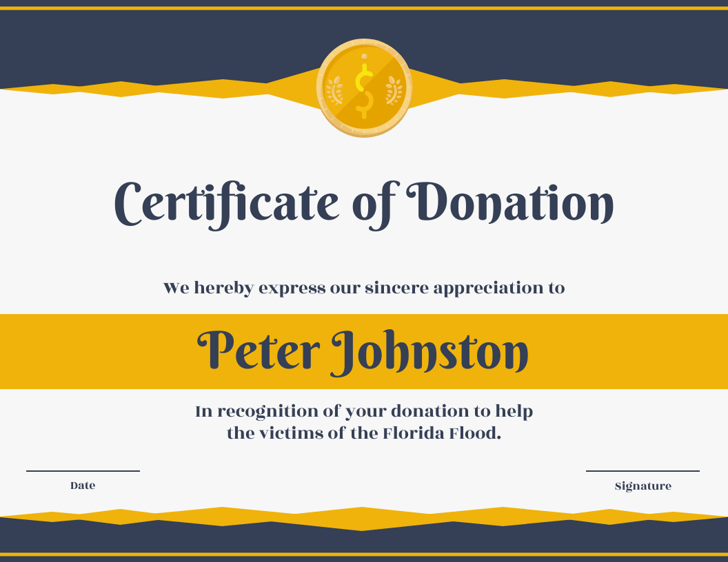 Certificate Of Donation Template