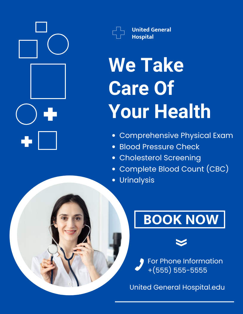 Hospital Dark Blue Medical Check Poster Template