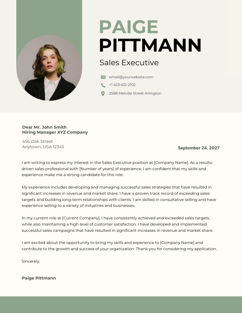 Green and Cream Job Letterhead