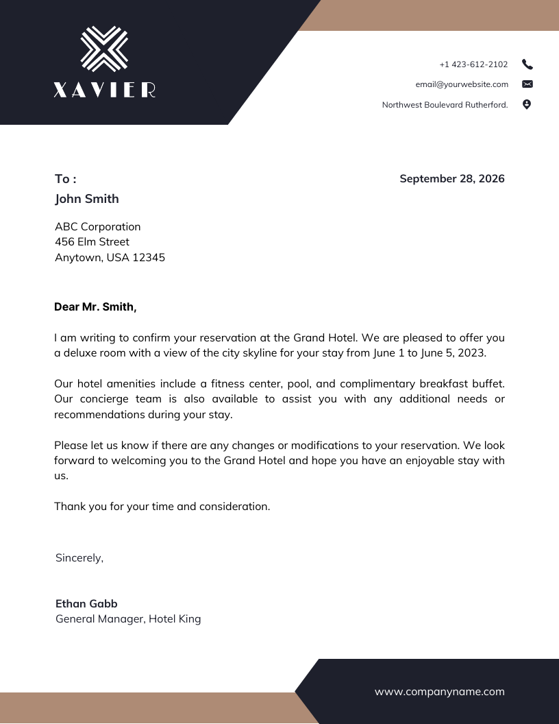 Black and Brown Hotel Letterhead