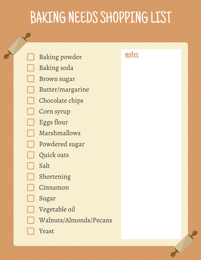 Brown Baking Needs Shopping List Template