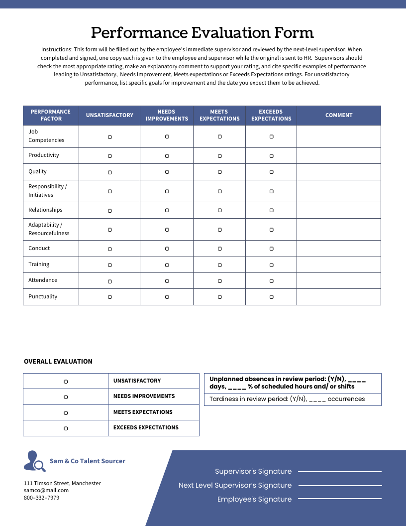 Employee Performance Evaluation Form Template Design Talk