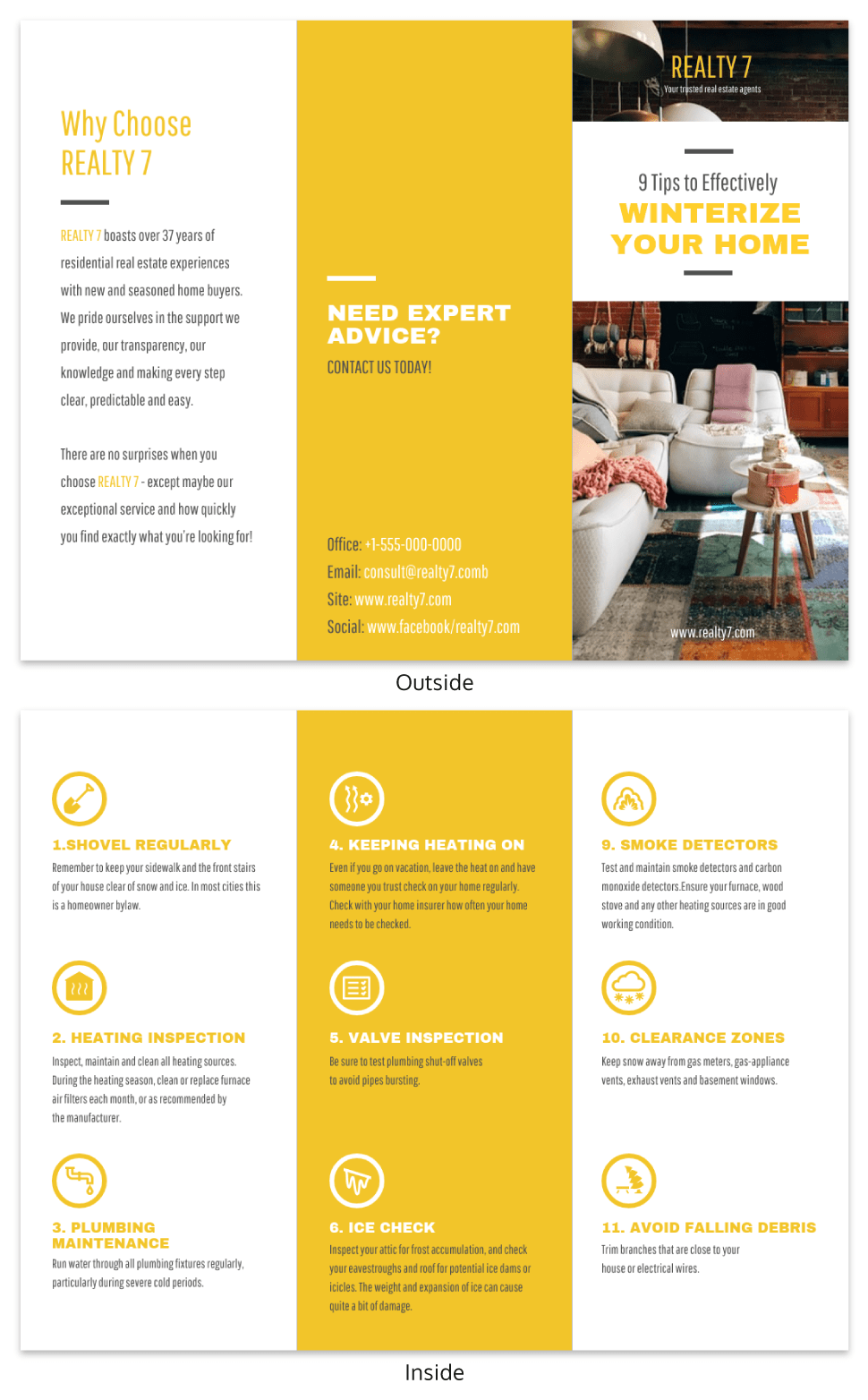 Yellow Real Estate Informational Tri Fold Brochure Template