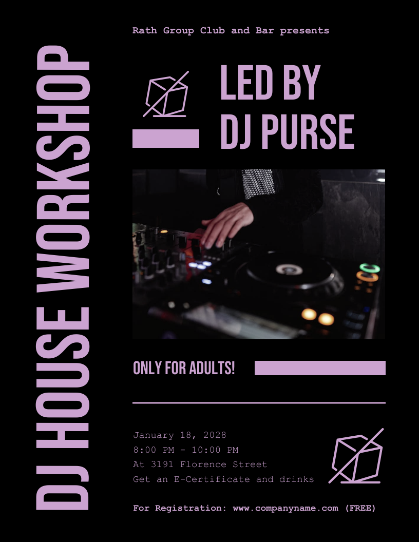 Modern Bold Purple and Black DJ Workshop Flyer