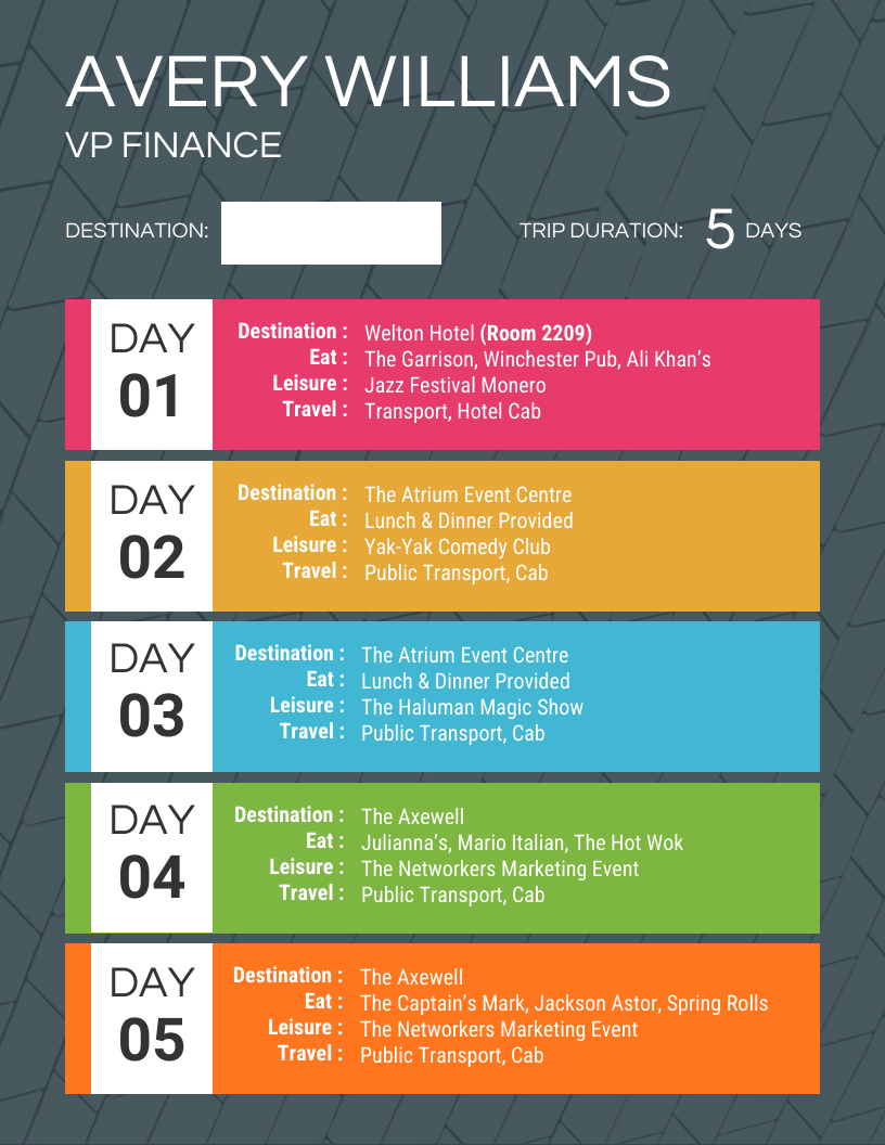 Event Itinerary Sample Master Template