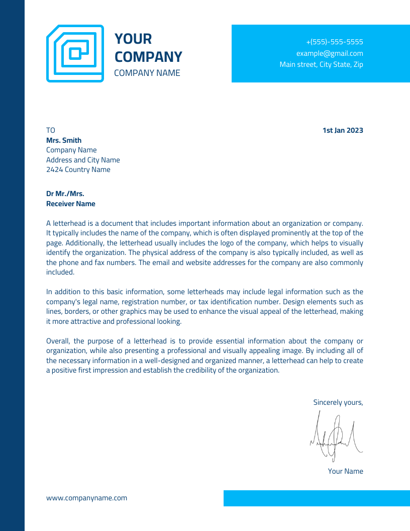 White Blue Modern Business Letterhead Template