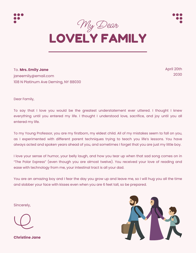 Light Pink And Dark Purple Simple Illustration Business Family Letterhead